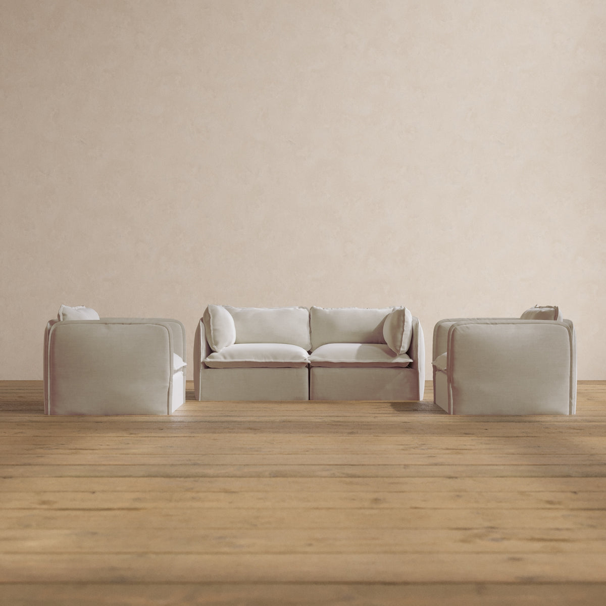 Modular Washable 2-Seater Sofa + Armchair Set in Coco | Deluxe+ Seat | – Anabei