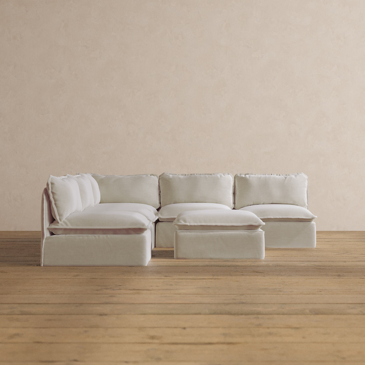 Modular Washable 5-Seater Open-Ends Corner Sectional + Ottoman in Coco – Anabei