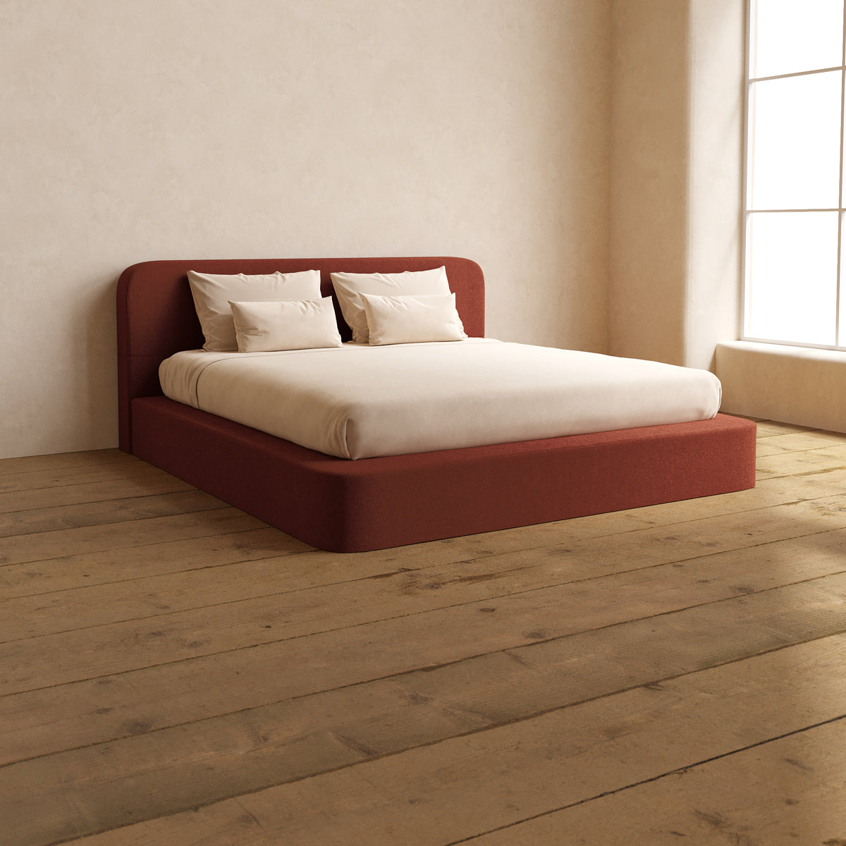 King Upholstered Platform Bed + Headboard | Knit Velvet in Rust – Anabei