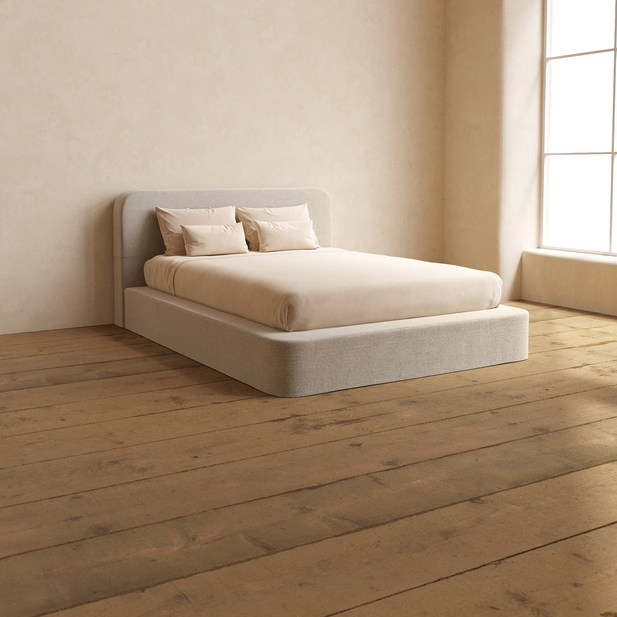 Queen Upholstered Platform Bed Headboard Blended Weave in Oat Anabei