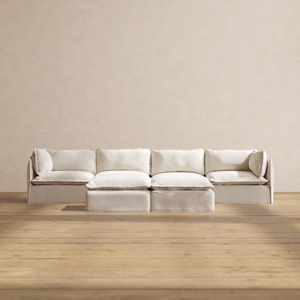 Modular Performance 4-Seater + Bench Ottoman in Flour | Deluxe Blend ...