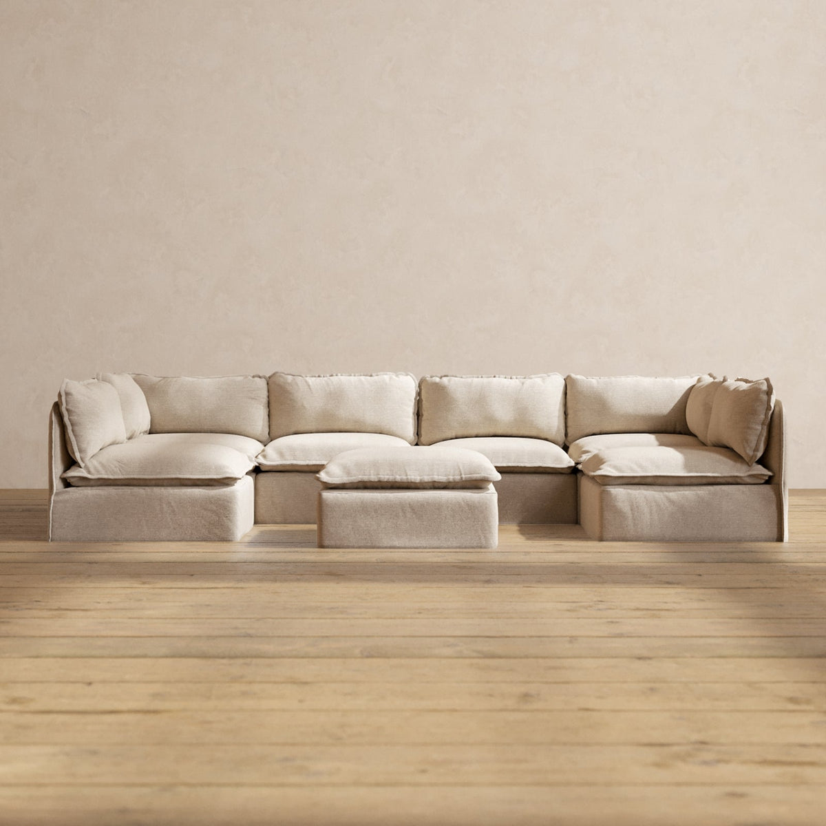 Modular Performance 6-Seater Open-Ends U-Sectional + Ottoman in Oat ...