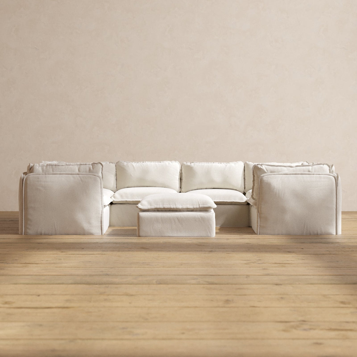 Modular Performance 6-Seater U-Sectional + Ottoman in Flour | Deluxe B ...