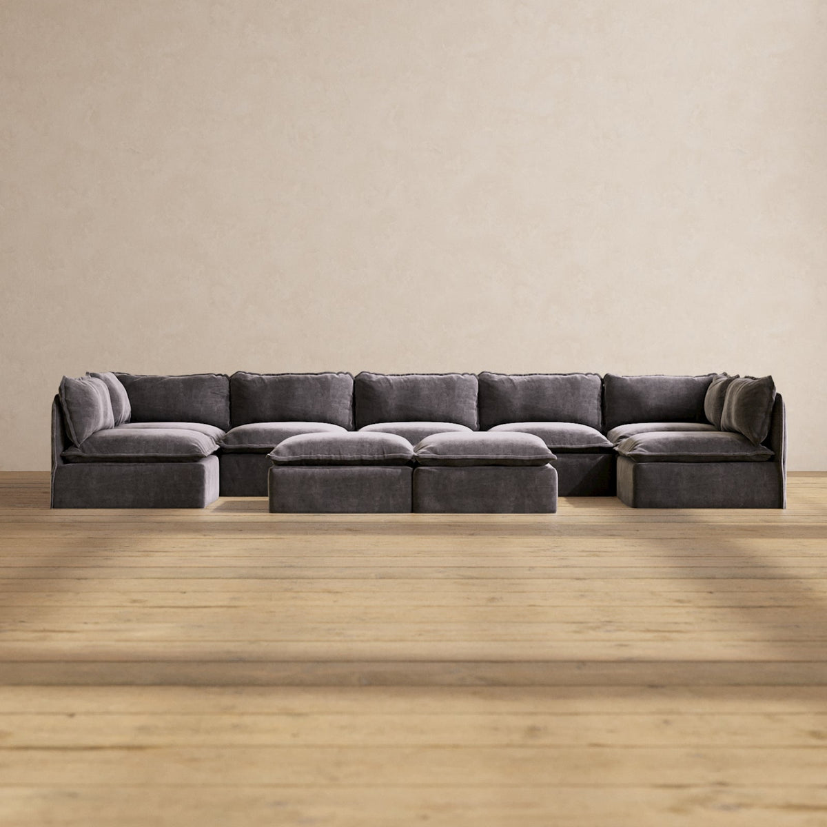 Modular Performance 7-Seater Open-Ends U-Sectional + Bench Ottoman in ...