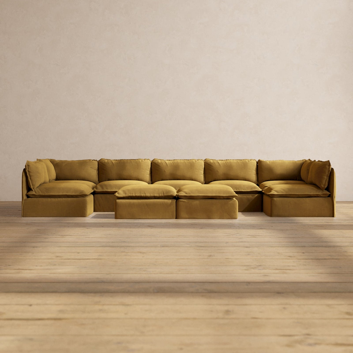 Modular Performance 7-Seater Open-Ends U-Sectional + Bench Ottoman in ...