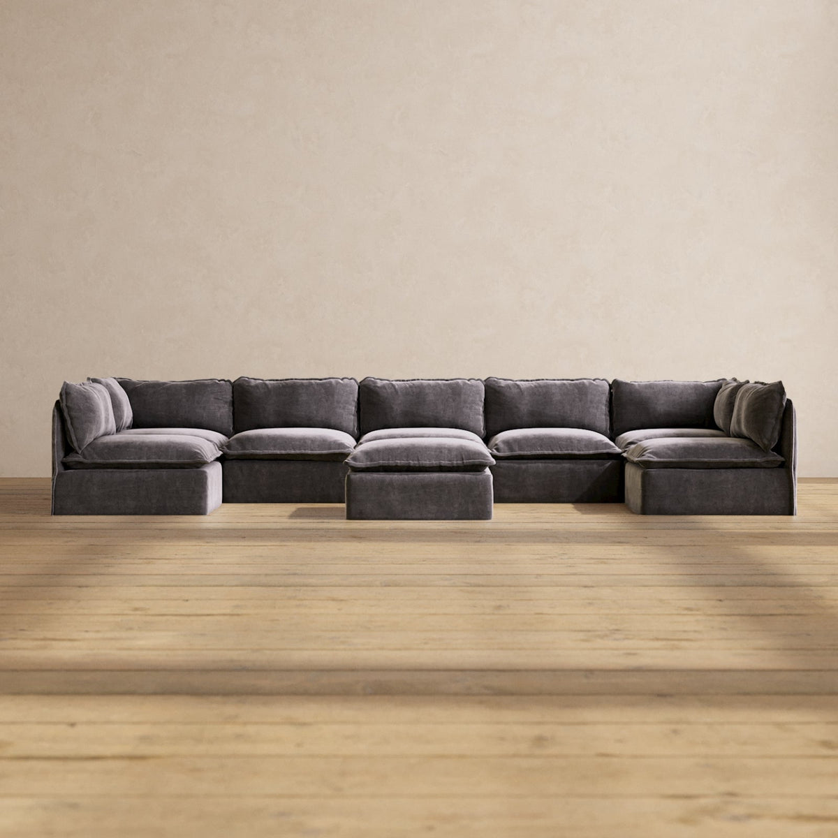 Modular Performance 7-Seater Open-Ends U-Sectional + Ottoman in Cinder ...