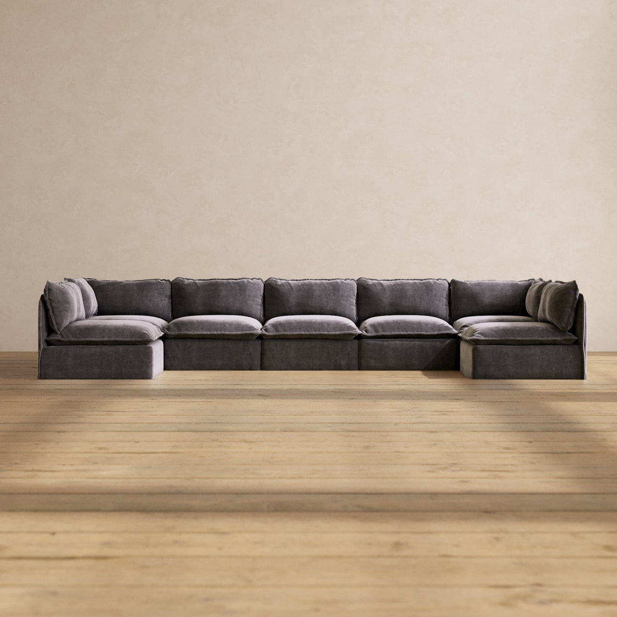 Modular Performance 7-Seater Open-Ends U-Sectional in Cinder | Relaxed ...
