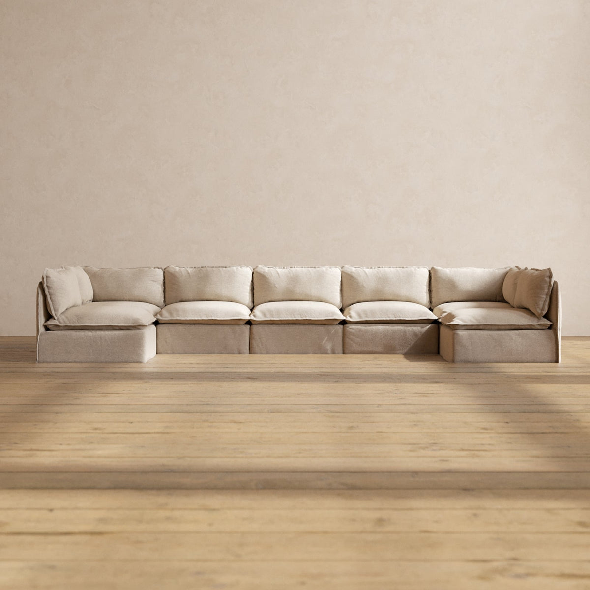 Modular Performance 7-Seater Open-Ends U-Sectional in Oat | Deluxe Ble ...