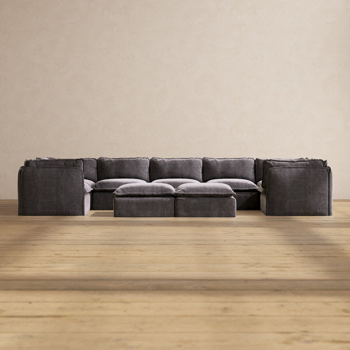 Modular Performance 7-Seater U-Sectional + Bench Ottoman in Cinder | D ...