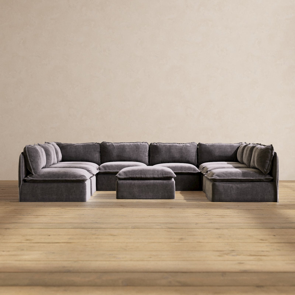 Modular Performance 8-Seater Open-Ends U-Sectional + Ottoman in Cinder ...