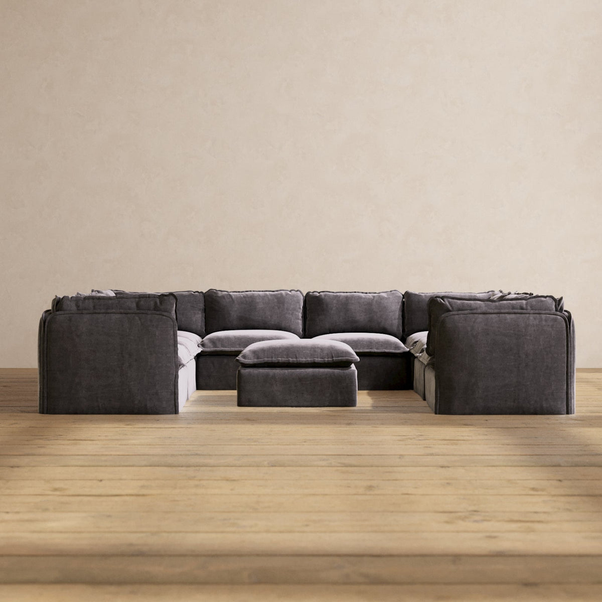 Modular Performance 8-Seater U-Sectional + Ottoman in Cinder | Deluxe ...