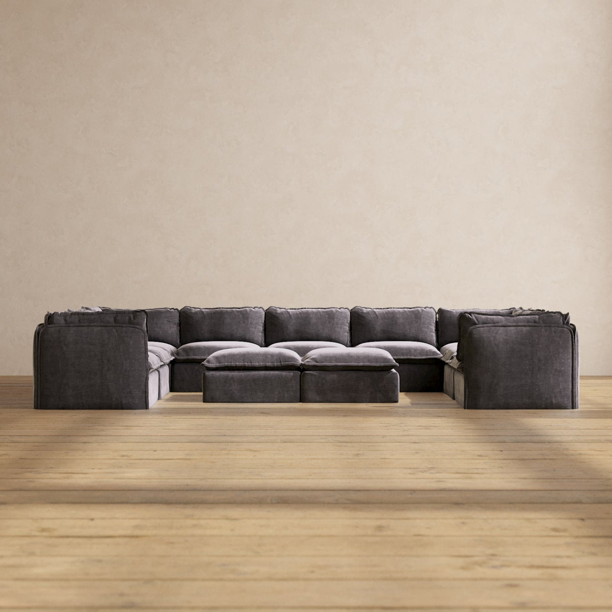 Modular Performance 9-Seater U-Sectional + Bench Ottoman in Cinder | D ...
