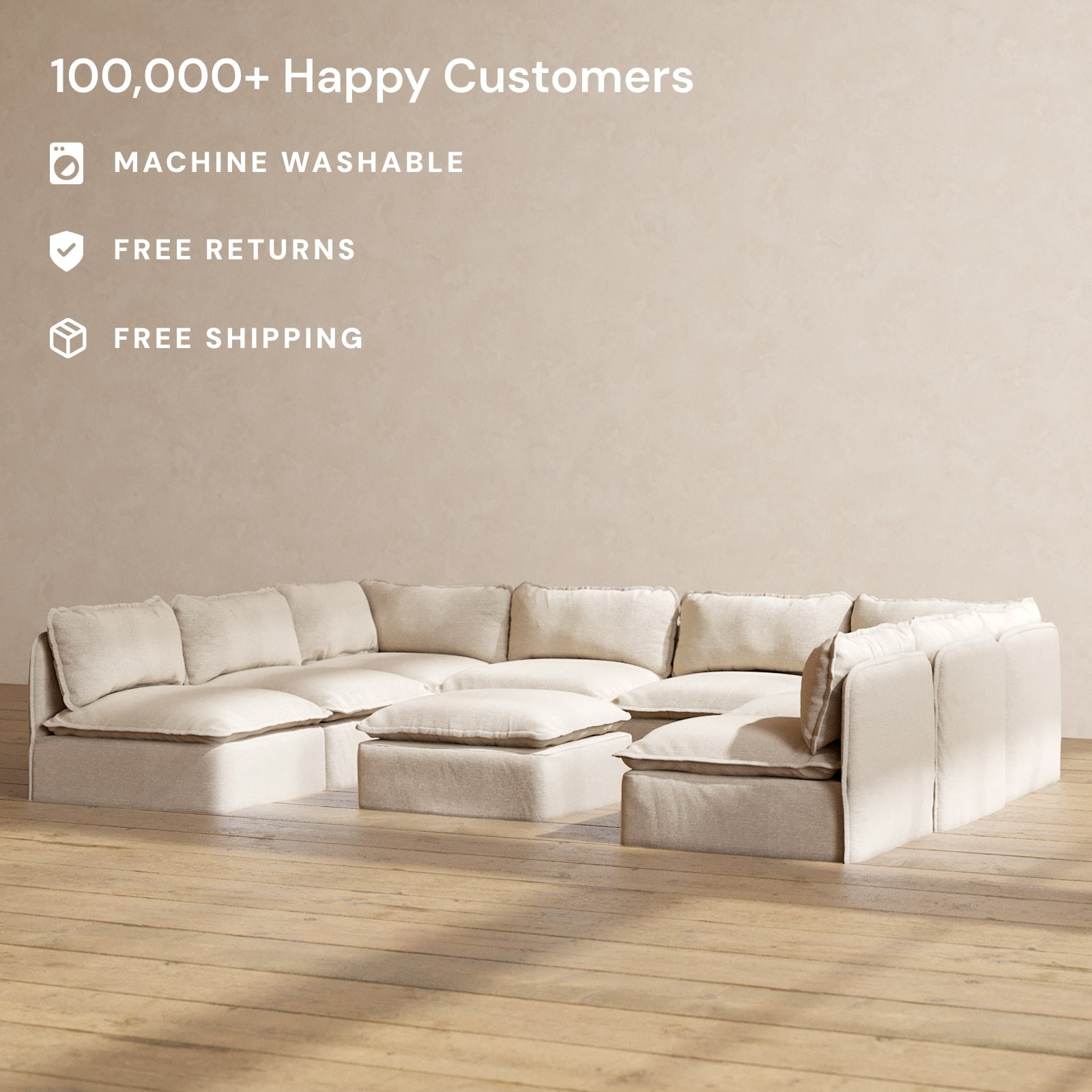 Modular Performance 8-Seater Open-Ends U-Sectional + Ottoman in Oat ...