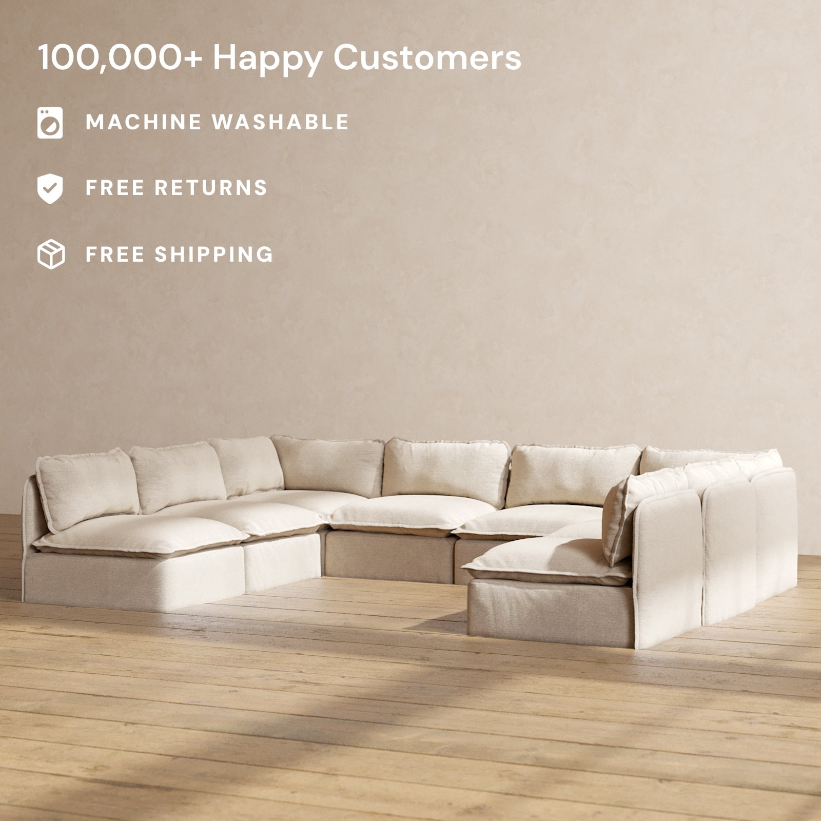 Modular Performance 8-Seater Open-Ends U-Sectional in Oat | Deluxe Ble ...