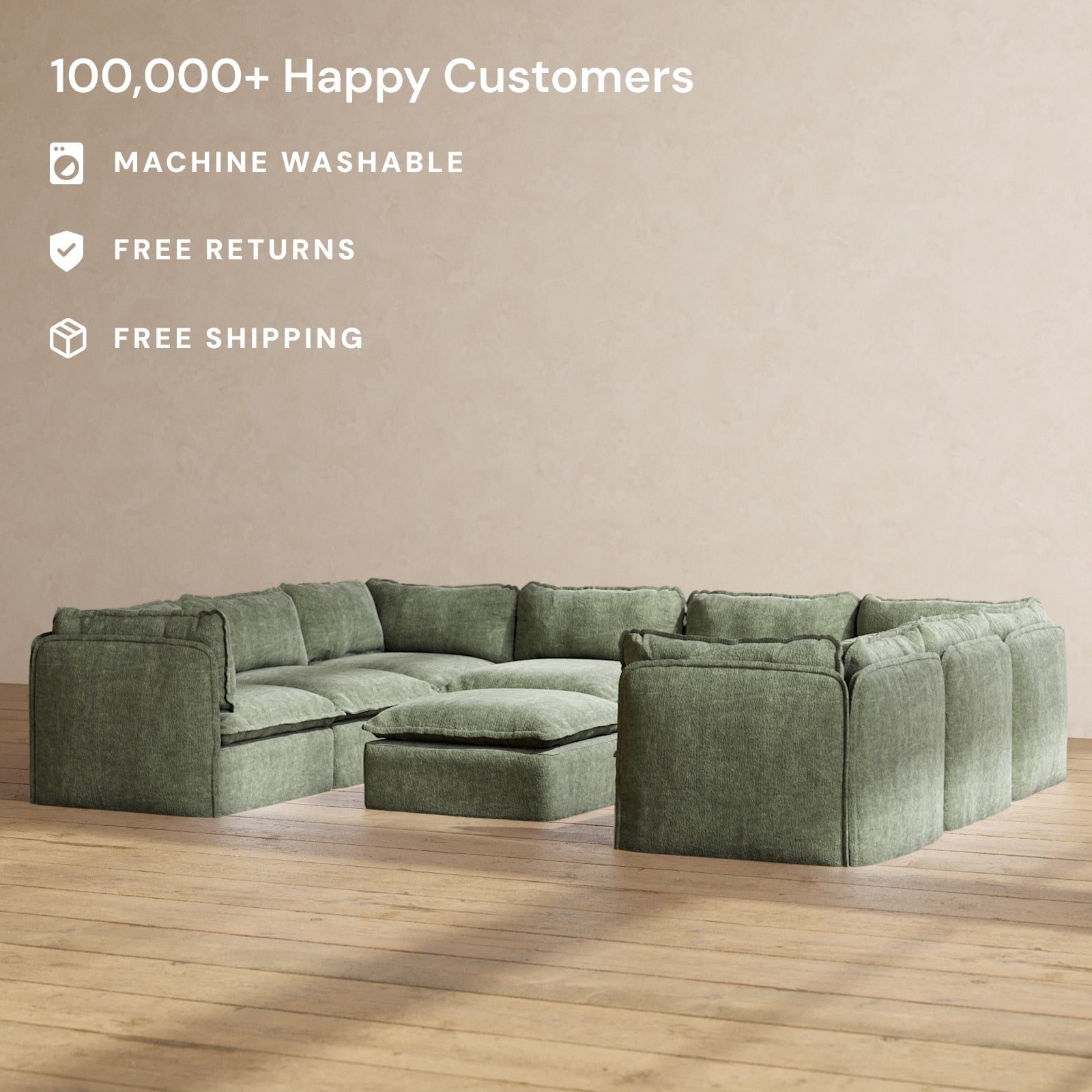 Modular Performance 8-Seater U-Sectional + Ottoman in Willow | Deluxe ...