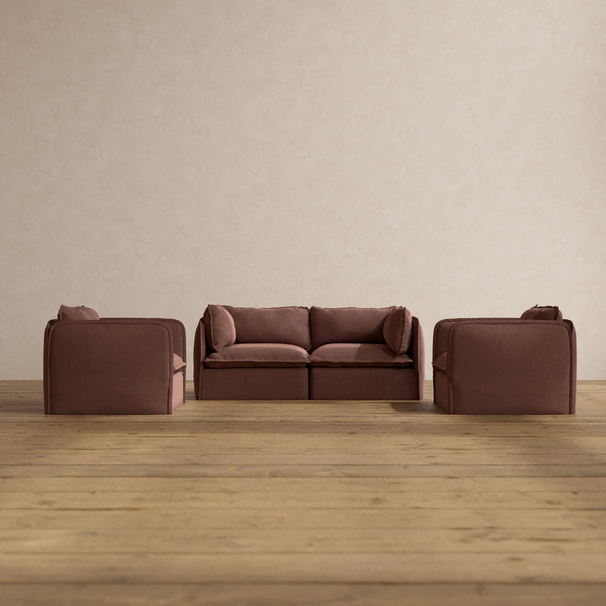Modular Washable 2-Seater Sofa + Armchair Set in Chestnut | Deluxe+ Se ...
