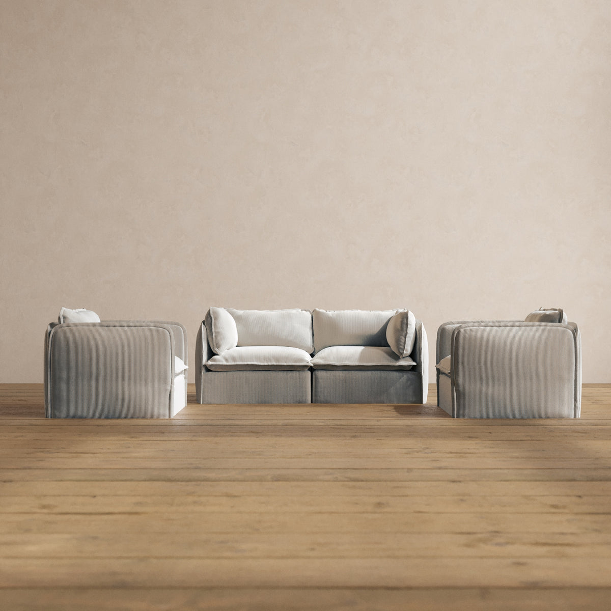 Modular Washable 2-Seater Sofa + Armchair Set in Milk | Deluxe+ Seat ...