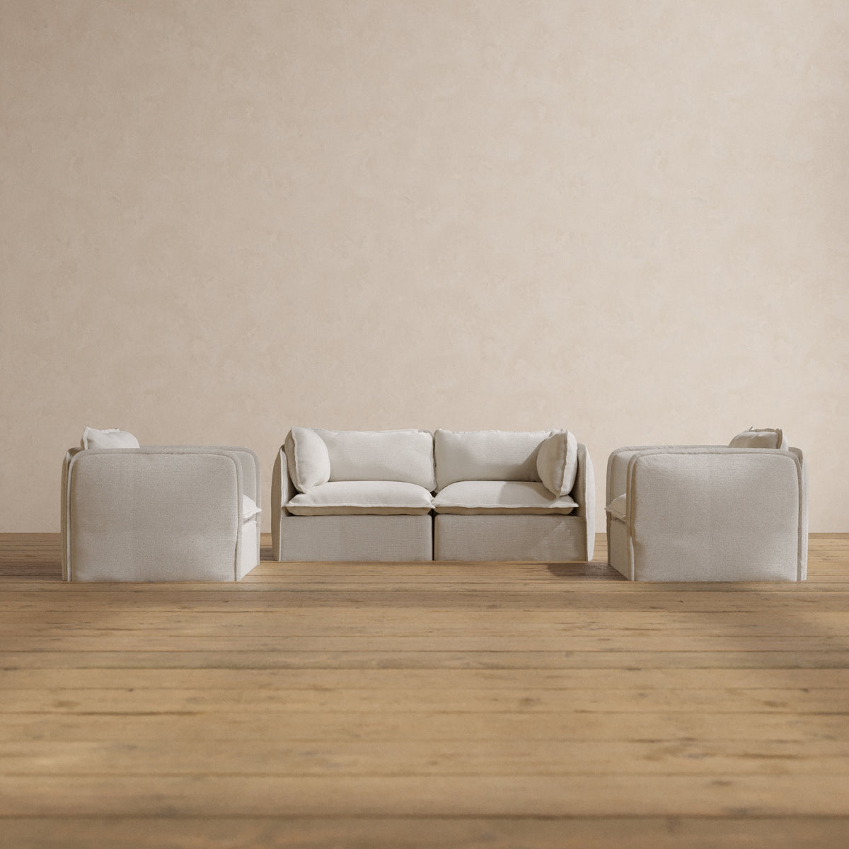 Modular Washable 2-Seater Sofa + Armchair Set in Powder | Deluxe+ Seat ...