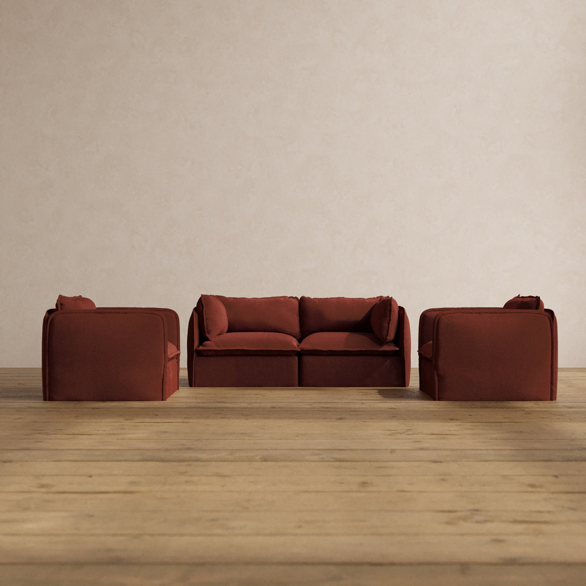 Modular Washable 2-Seater Sofa + Armchair Set in Rust | Memorix+ Seat ...