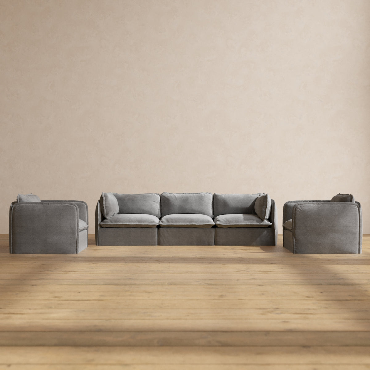 Modular Washable 3-Seater Sofa + Armchair Set in Ash | Deluxe+ Seat ...