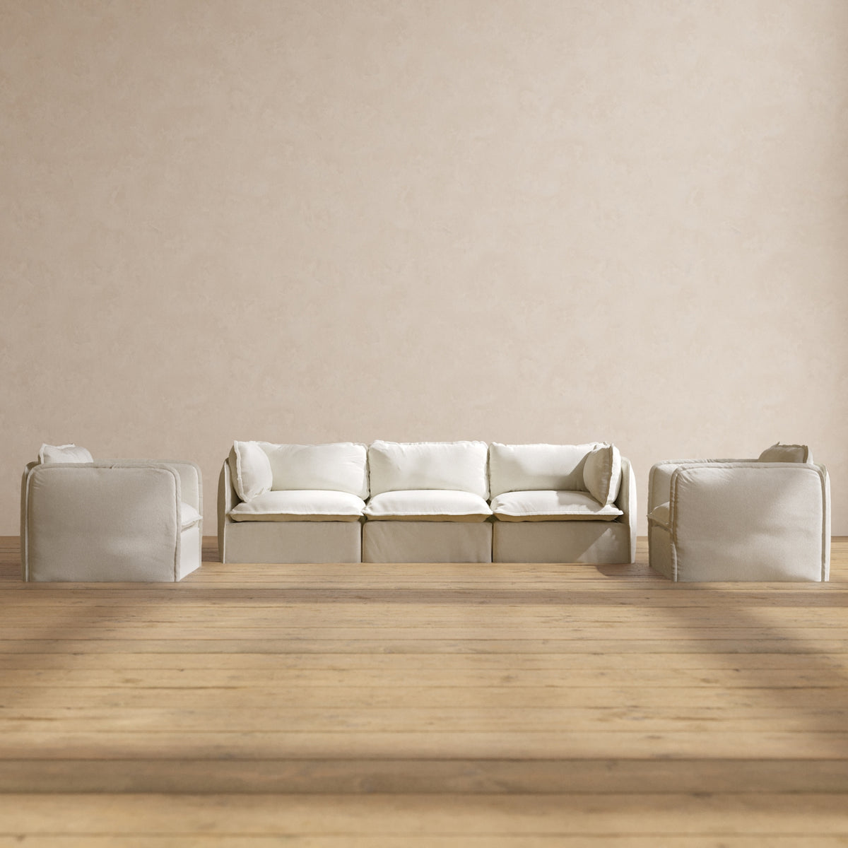 Modular Washable 3-Seater Sofa + Armchair Set in Eggshell | Deluxe+ Se ...