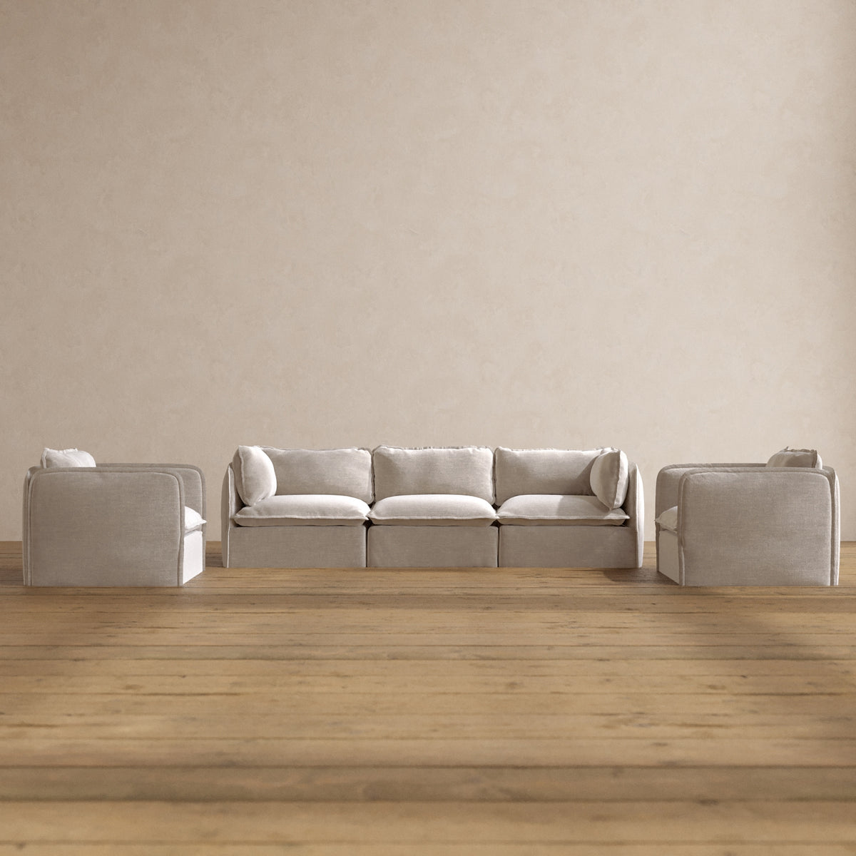 Modular Washable 3-Seater Sofa + Armchair Set in Mist | Deluxe+ Seat ...