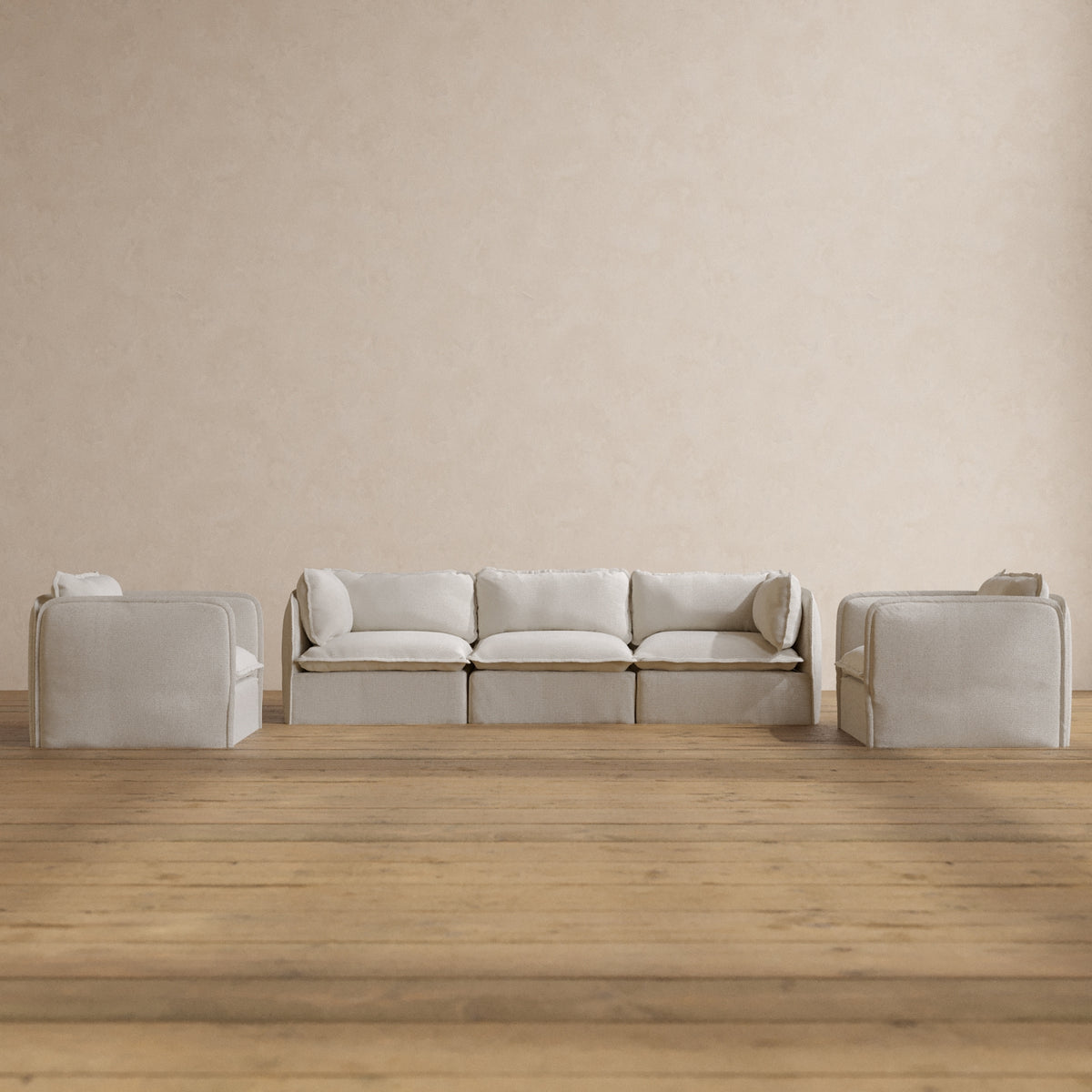 Modular Washable 3-Seater Sofa + Armchair Set in Powder | Deluxe+ Seat ...