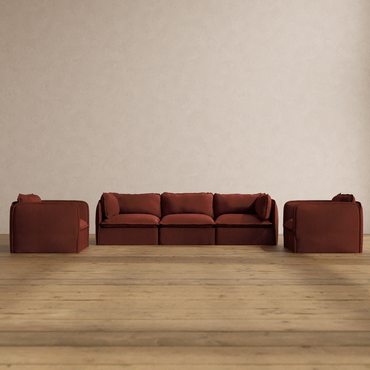 Modular Washable 3-Seater Sofa + Armchair Set in Rust | Deluxe+ Seat ...