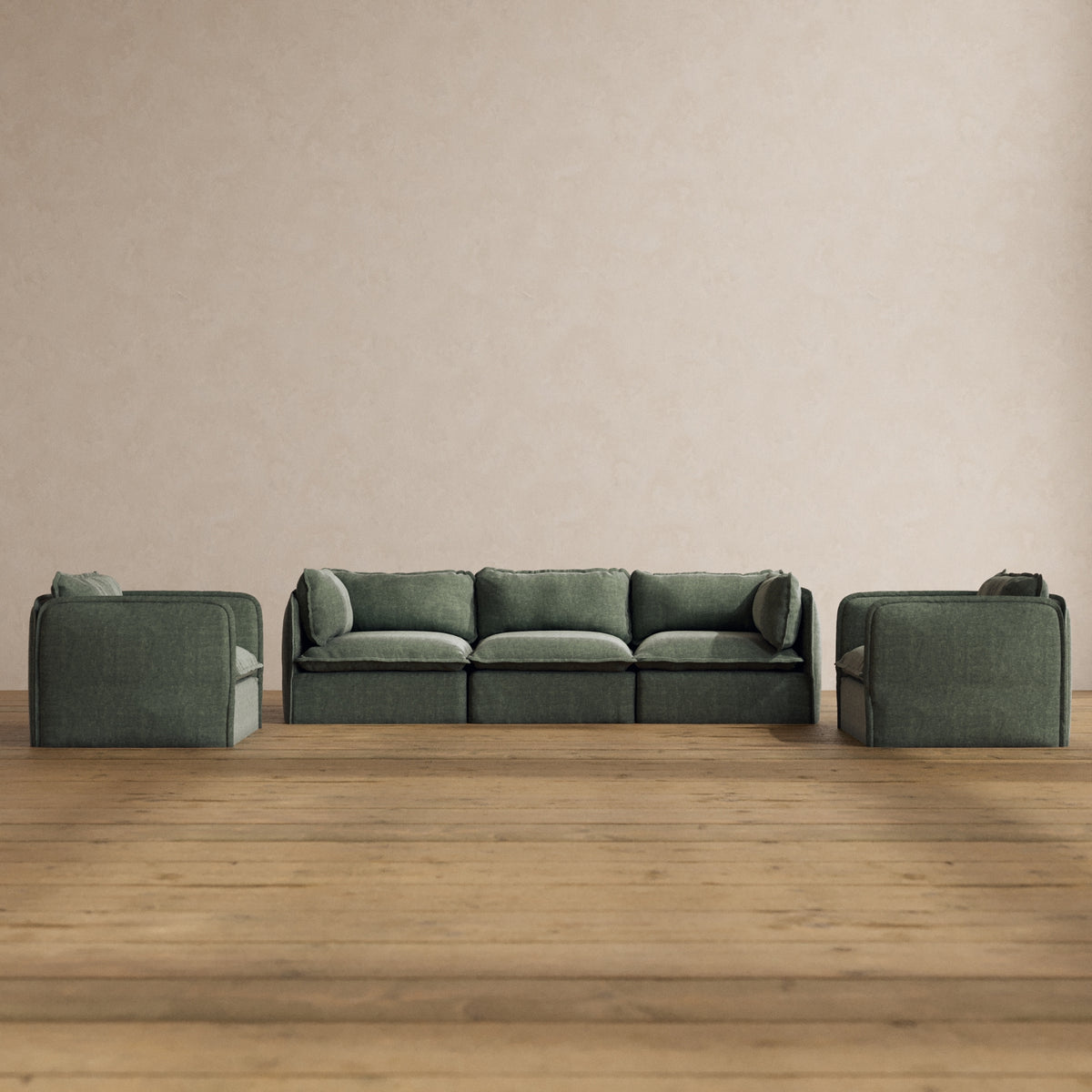 Modular Washable 3-Seater Sofa + Armchair Set in Willow | Deluxe+ Seat ...
