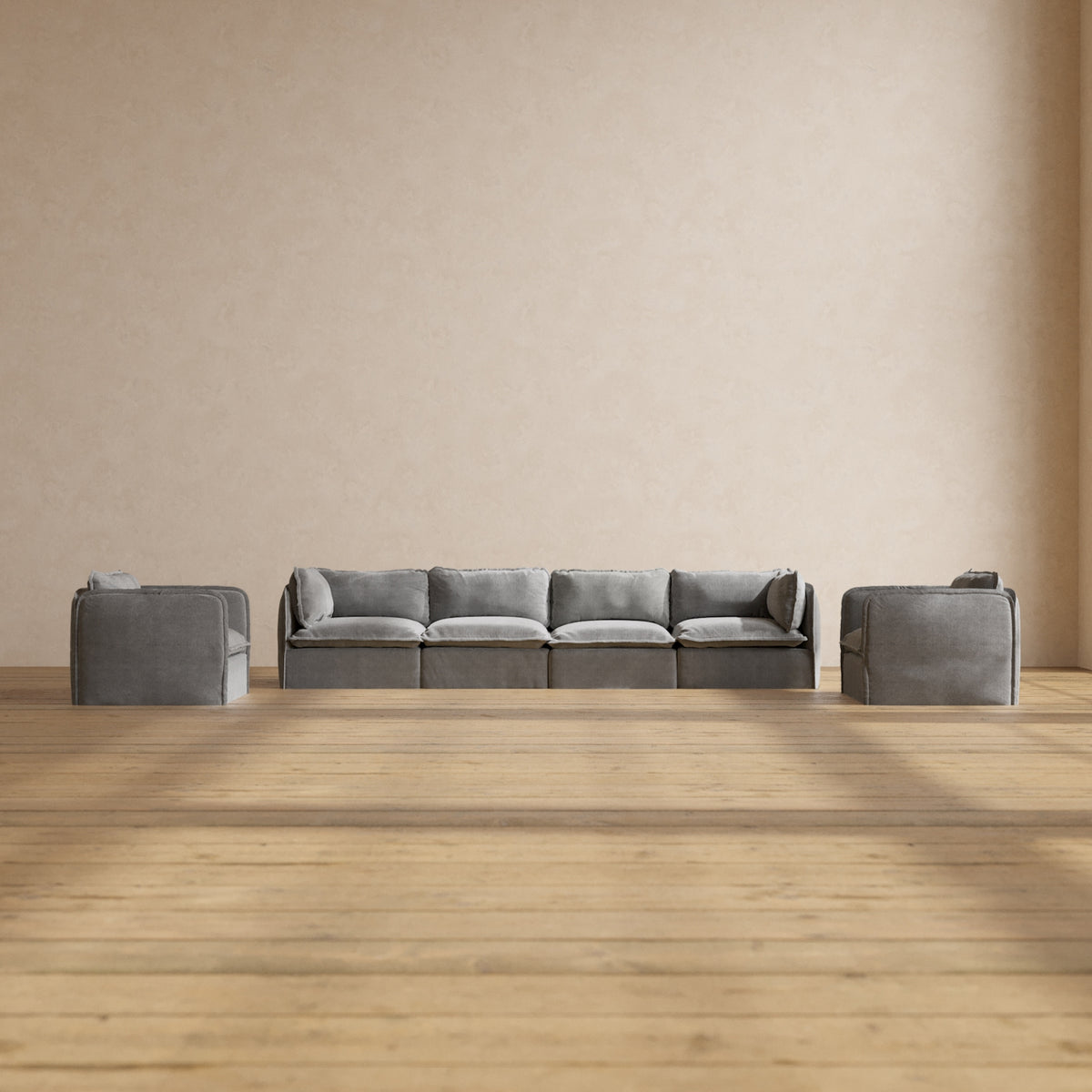 Modular Washable 4-Seater Sofa + Armchair Set in Ash | Deluxe+ Seat ...