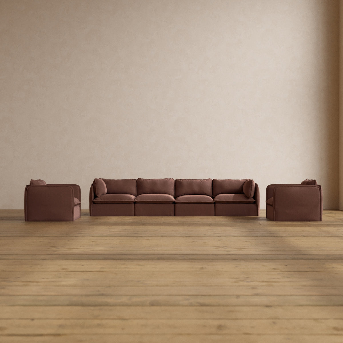 Modular Washable 4-Seater Sofa + Armchair Set in Chestnut | Deluxe+ Se ...