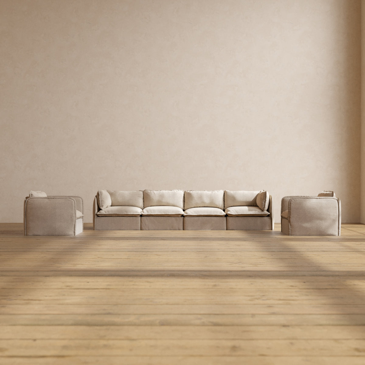 Modular Washable 4-Seater Sofa + Armchair Set in Oat | Deluxe+ Seat ...