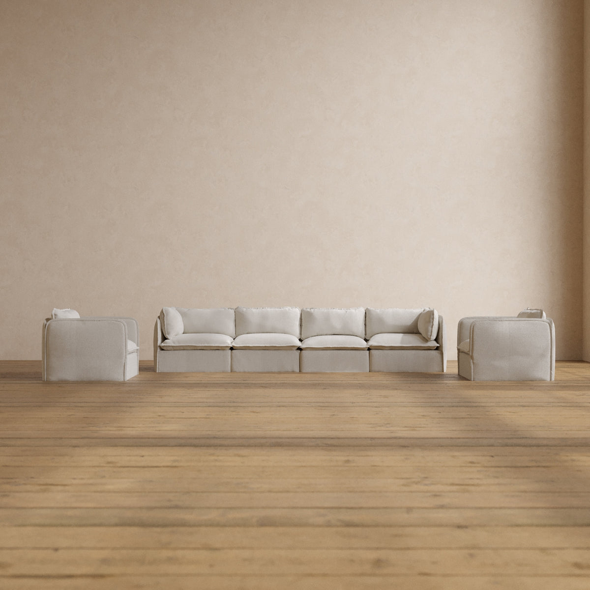 Modular Washable 4-Seater Sofa + Armchair Set in Powder | Deluxe+ Seat ...