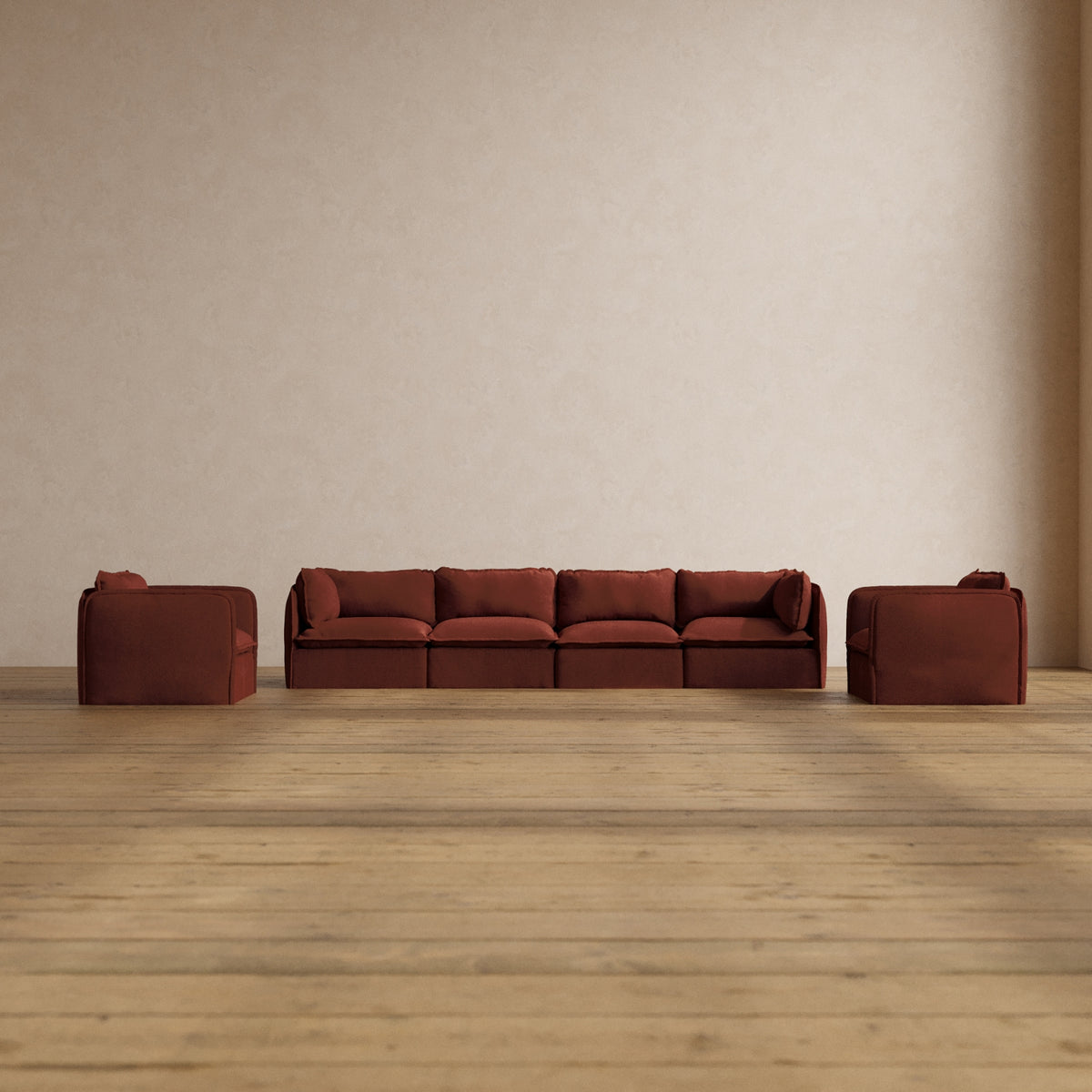Modular Washable 4-Seater Sofa + Armchair Set in Rust | Deluxe+ Seat ...