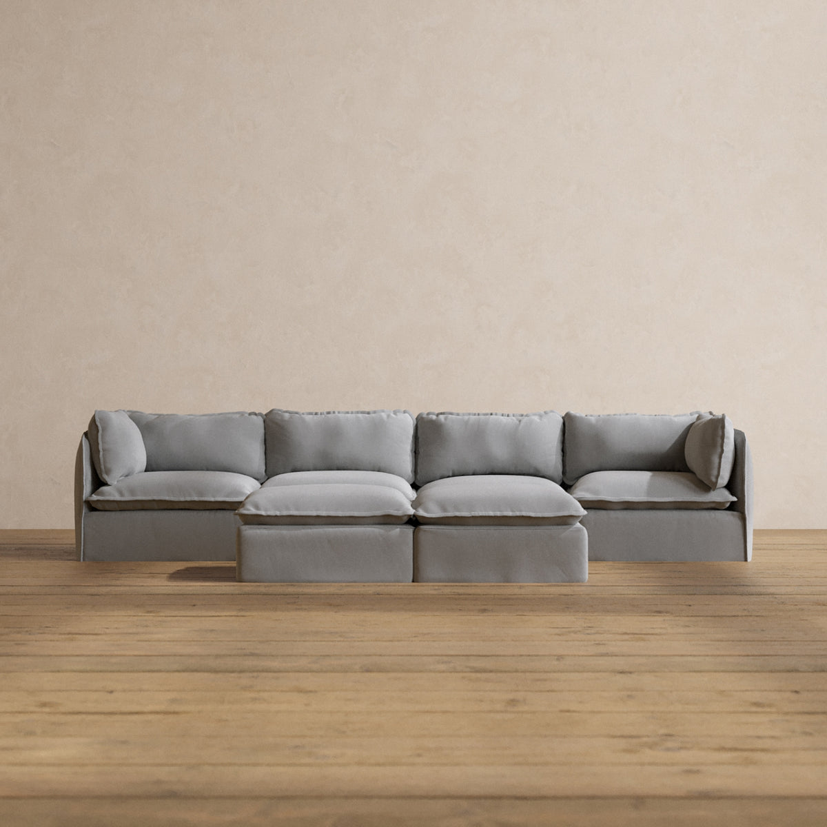 Modular Washable 4-Seater + Bench Ottoman in Pumice | Memorix+ Seat ...