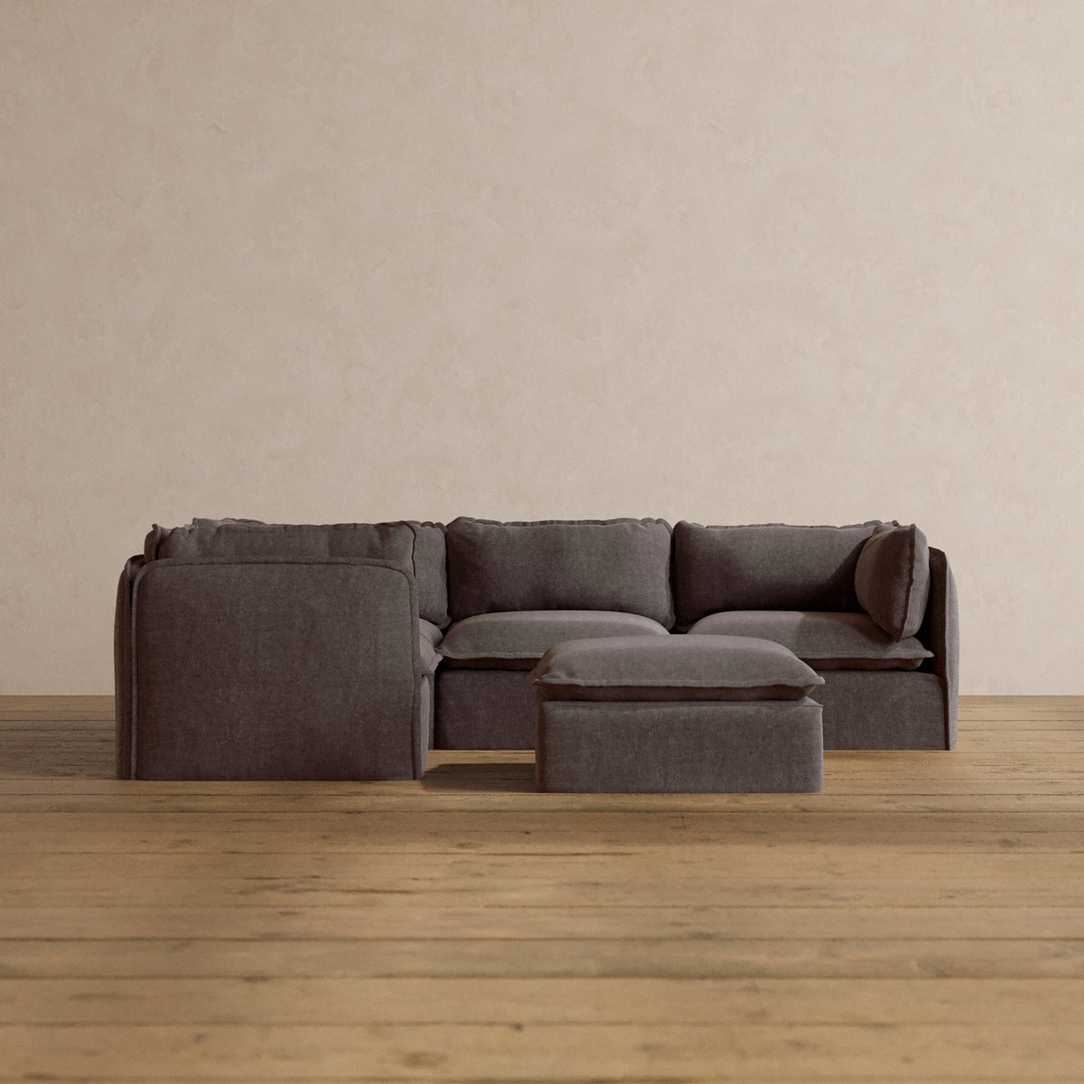 Modular Washable 4-Seater Corner Sectional + Ottoman in Caviar | Memor ...
