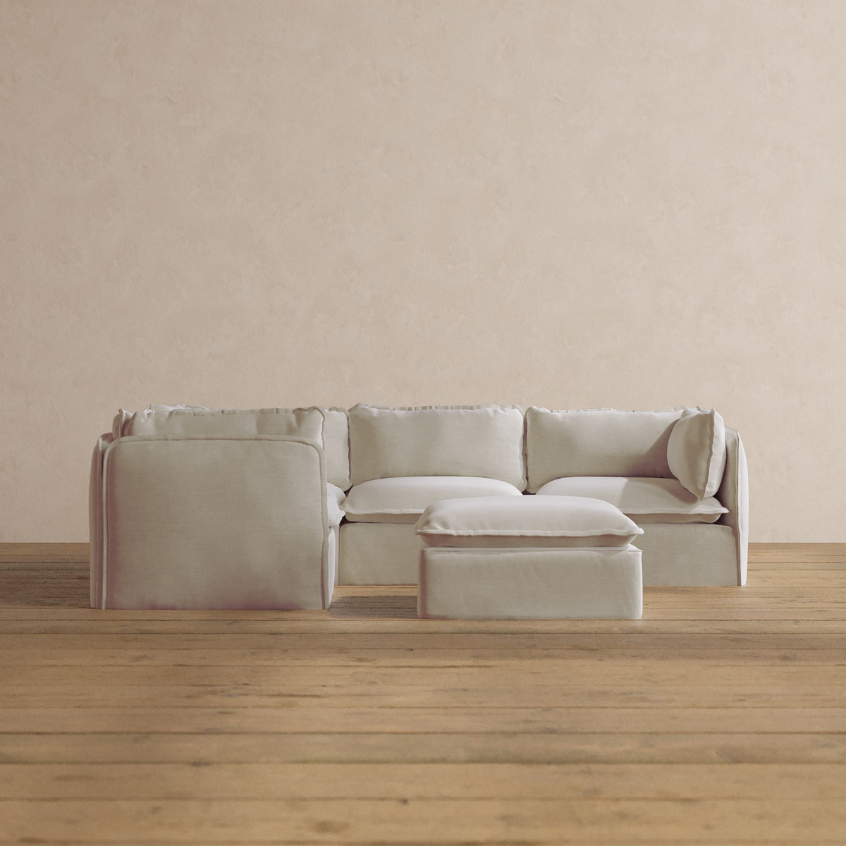 Modular Washable 4-Seater Corner Sectional + Ottoman in Coco | Memorix ...