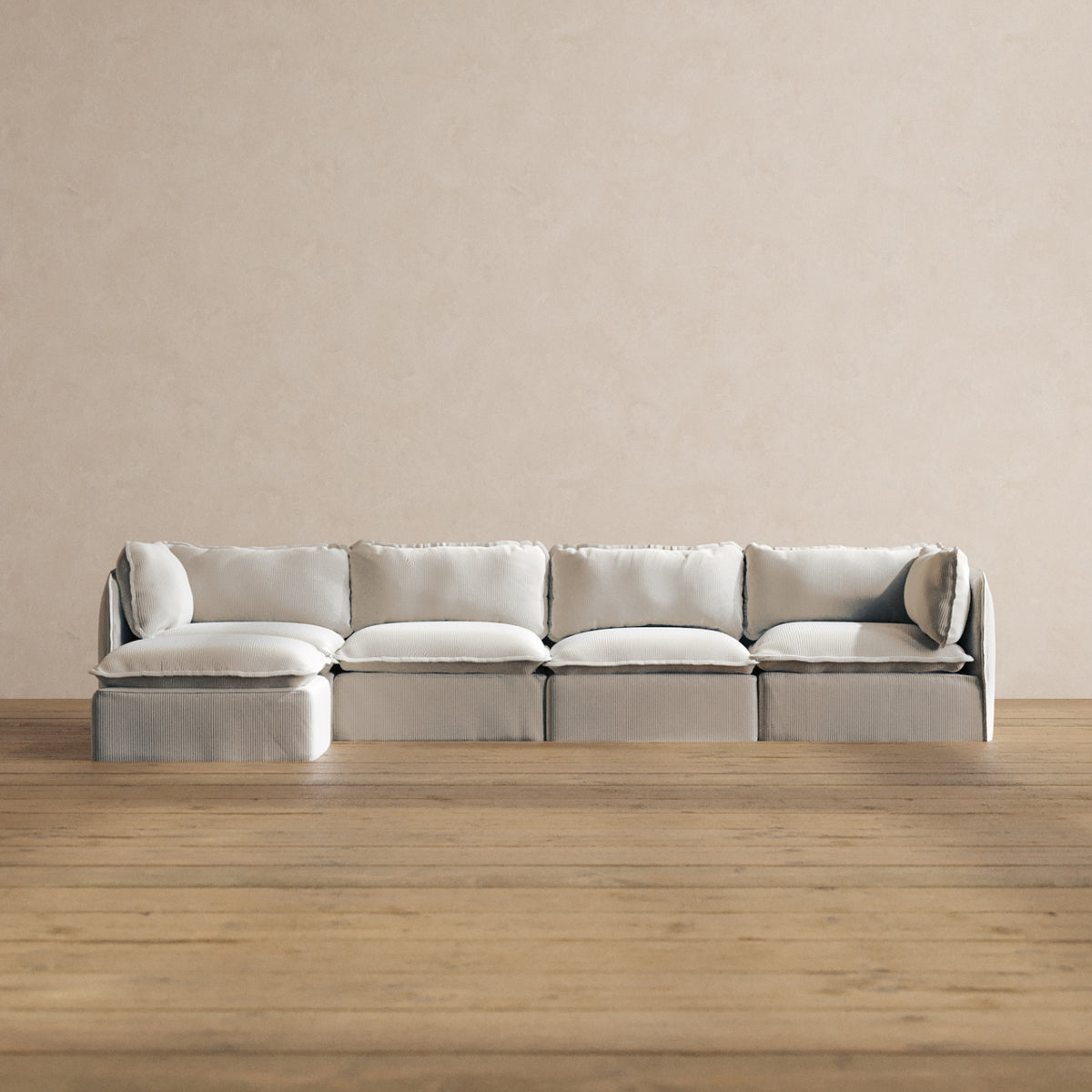 Modular Washable 4-Seater Sectional in Milk | Deluxe+ Seat | Cloud Pil ...