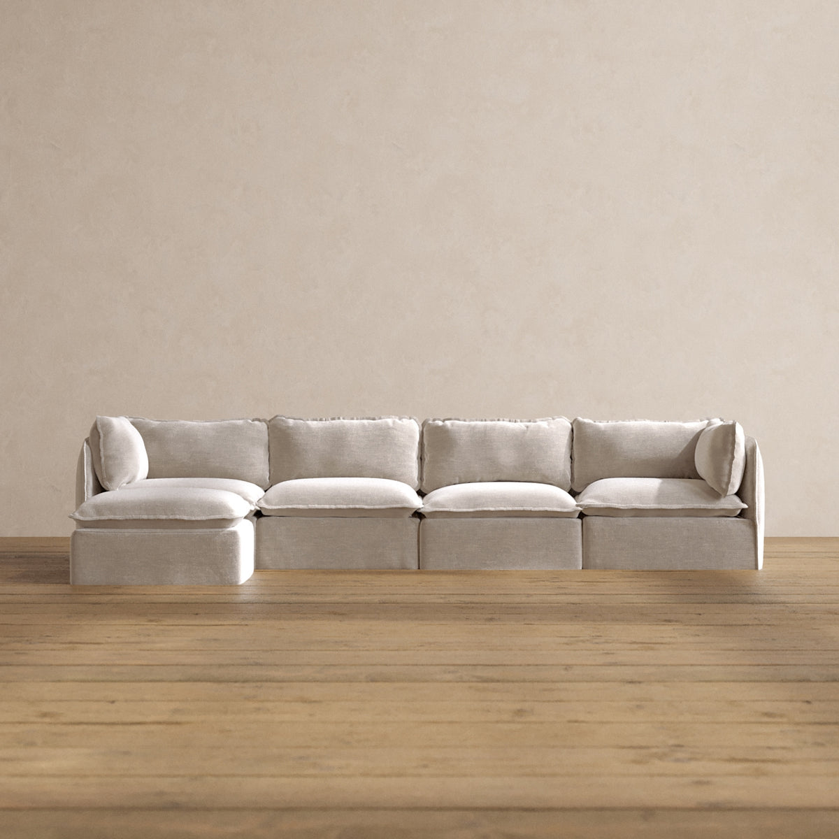 Modular Washable 4-Seater Sectional in Mist | Deluxe+ Seat | Cloud Pil ...