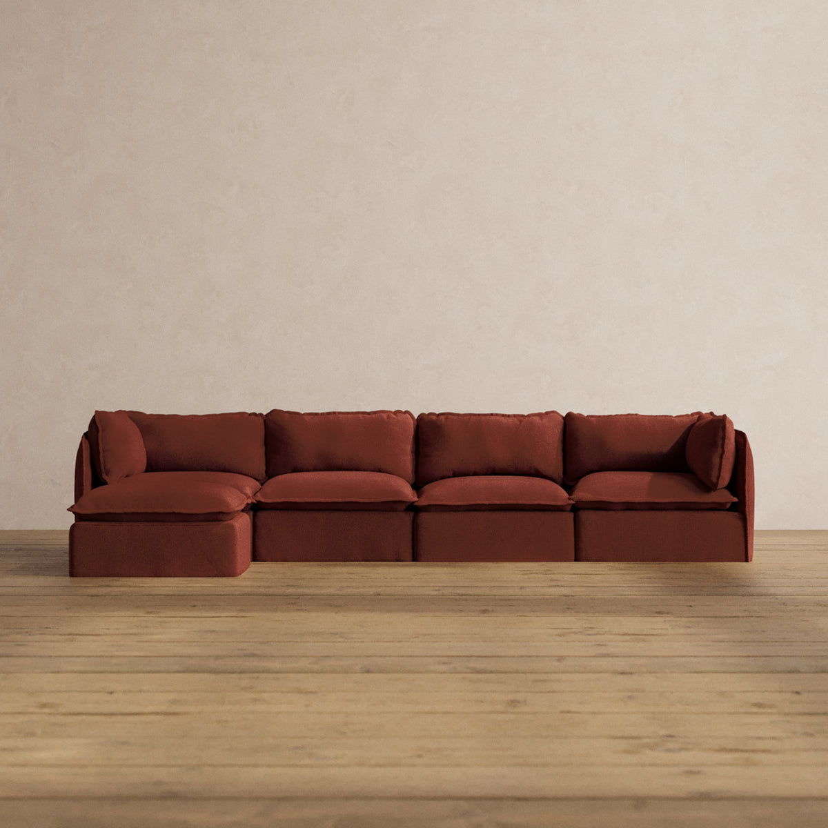 Modular Washable 4-Seater Sectional in Rust | Deluxe+ Seat | Cloud Pil ...