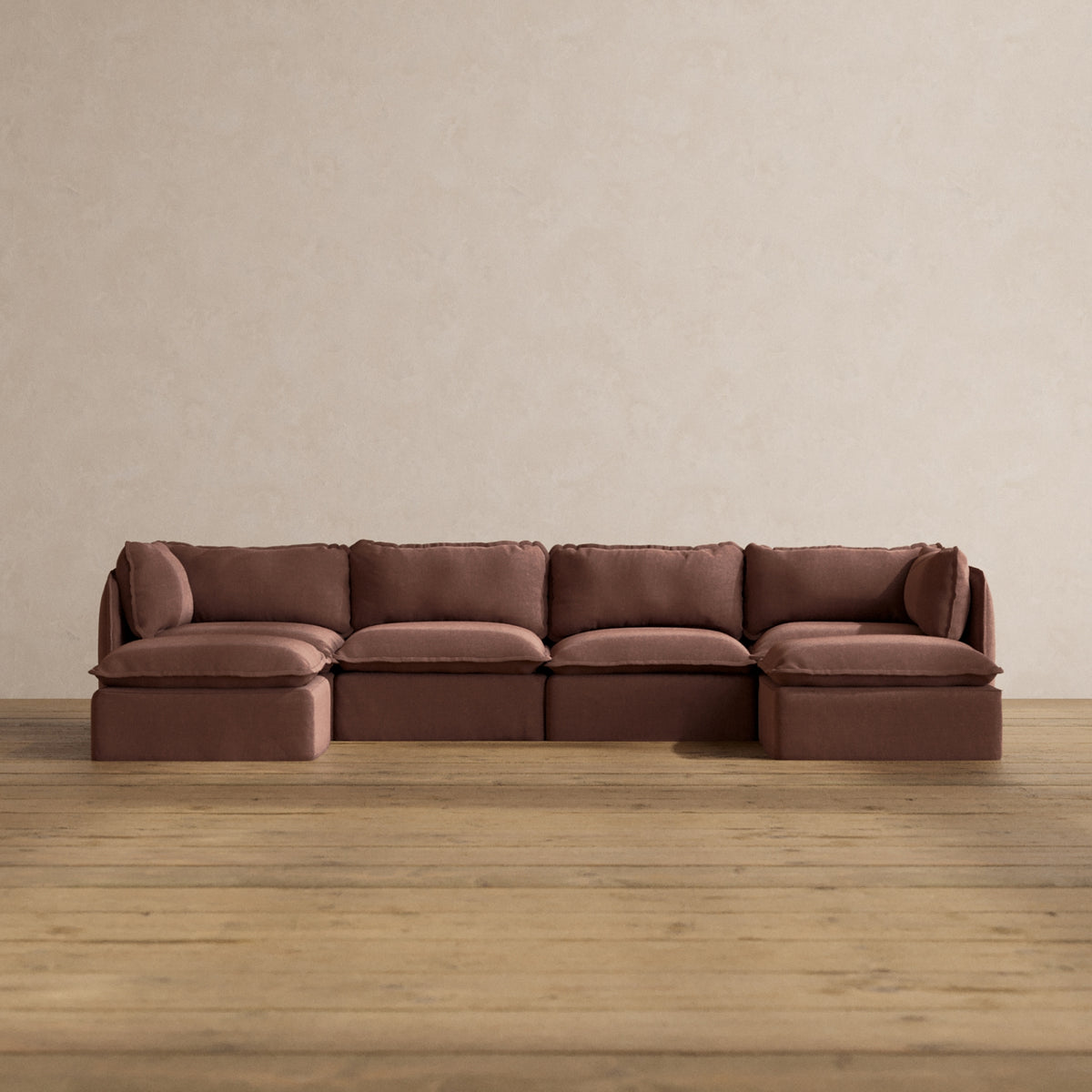 Modular Washable 4-Seater U-Sectional in Chestnut | Deluxe+ Seat | Clo ...