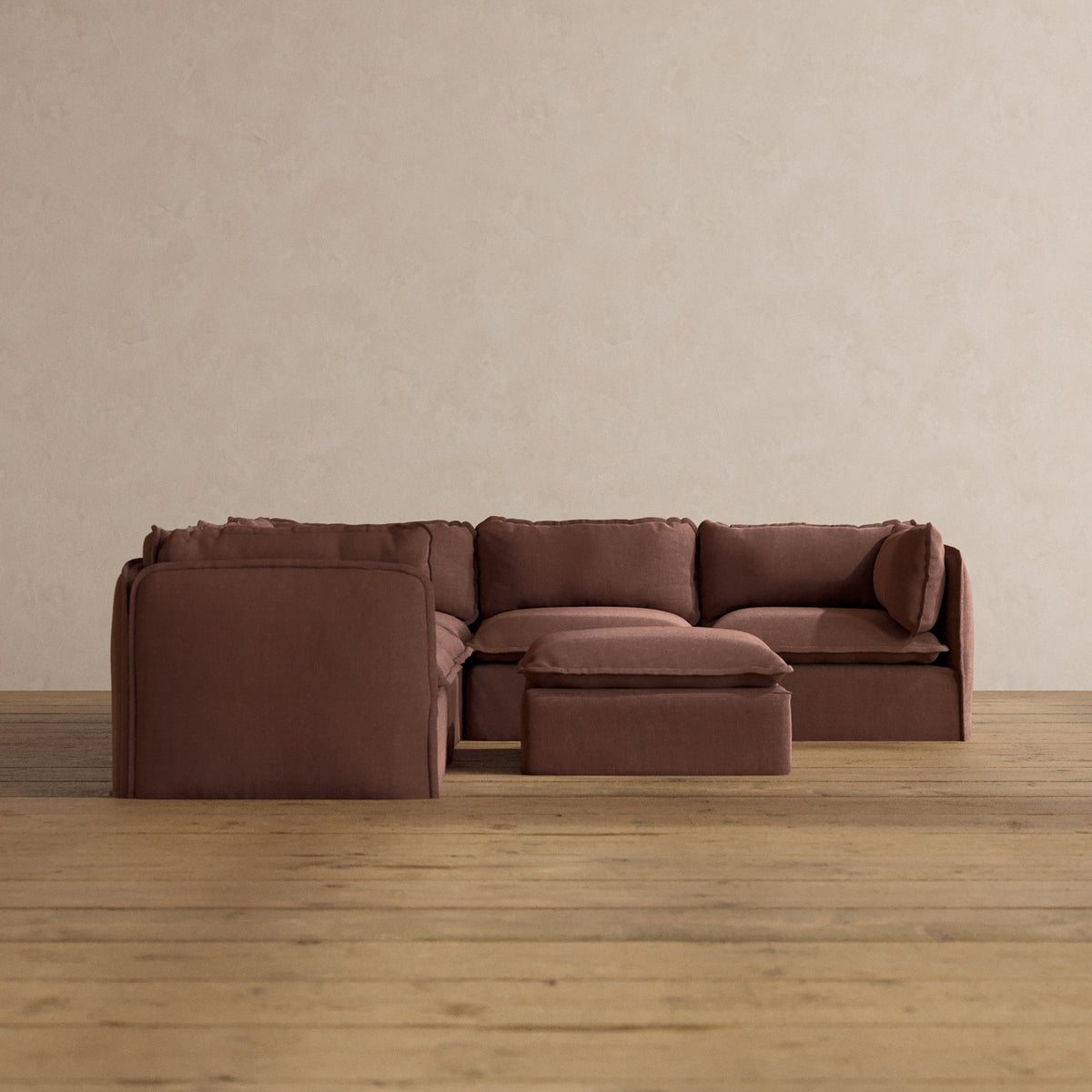 Modular Washable 5-Seater Corner Sectional + Ottoman in Chestnut | Mem ...