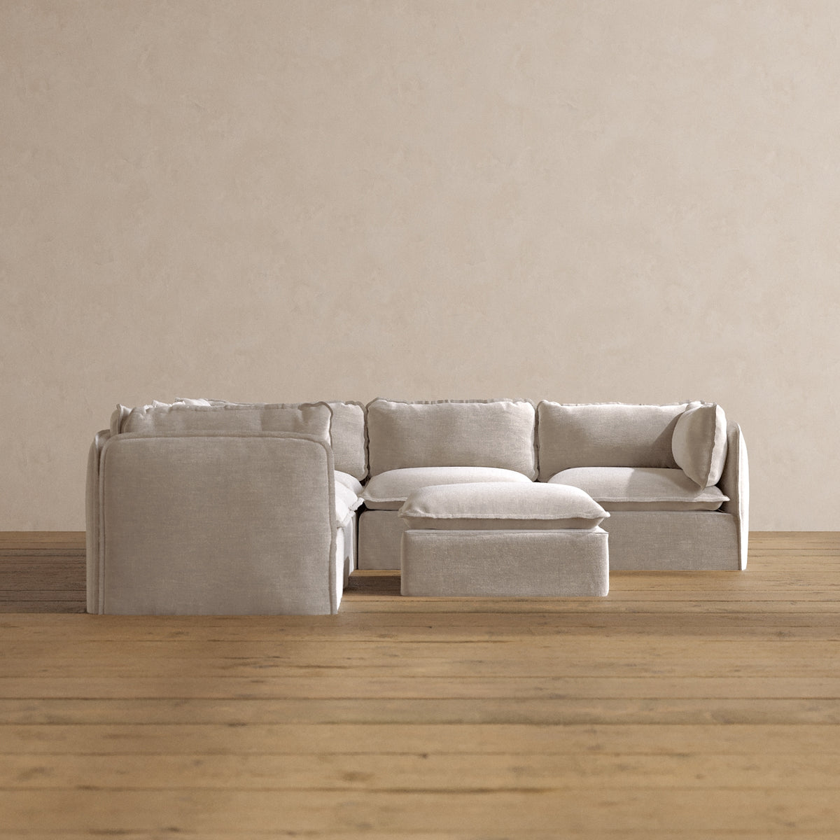 Modular Washable 5-Seater Corner Sectional + Ottoman in Mist | Deluxe+ – Anabei