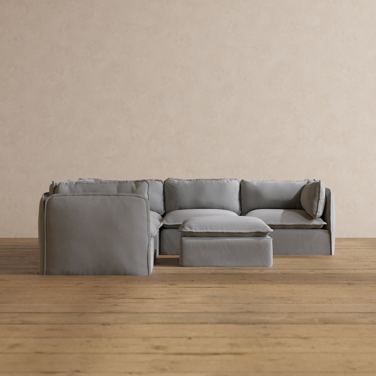 Modular Washable 5-Seater Corner Sectional + Ottoman in Pumice | Delux ...