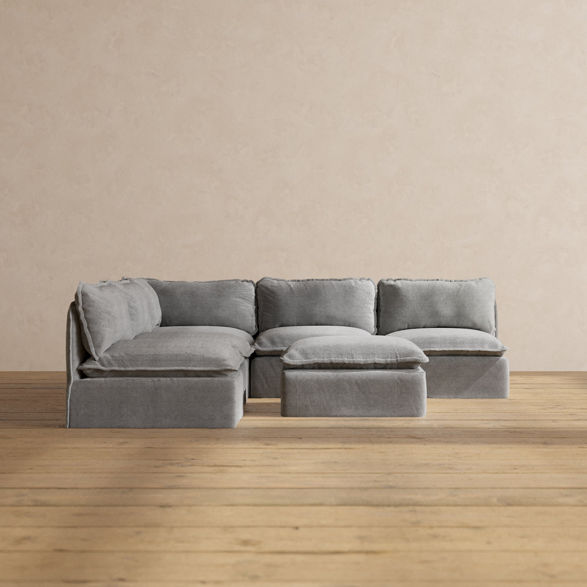 Modular Washable 5-Seater Open-Ends Corner Sectional + Ottoman in Ash ...