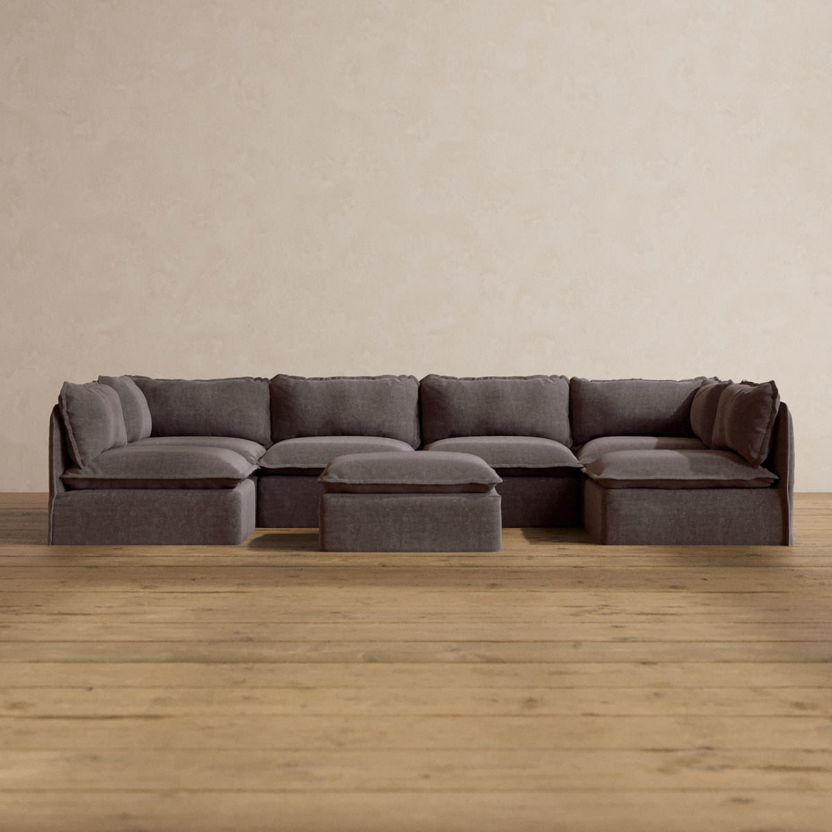 Modular Washable 6-Seater Open-Ends U-Sectional + Ottoman in Caviar ...