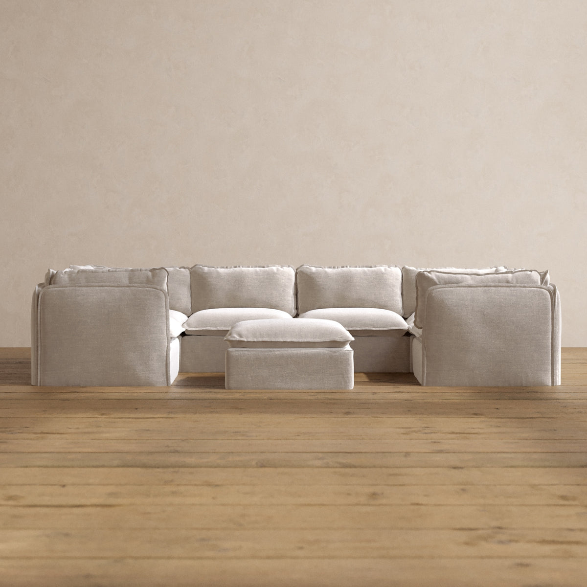 Modular Washable 6-Seater U-Sectional + Ottoman in Mist | Memorix+ Sea ...