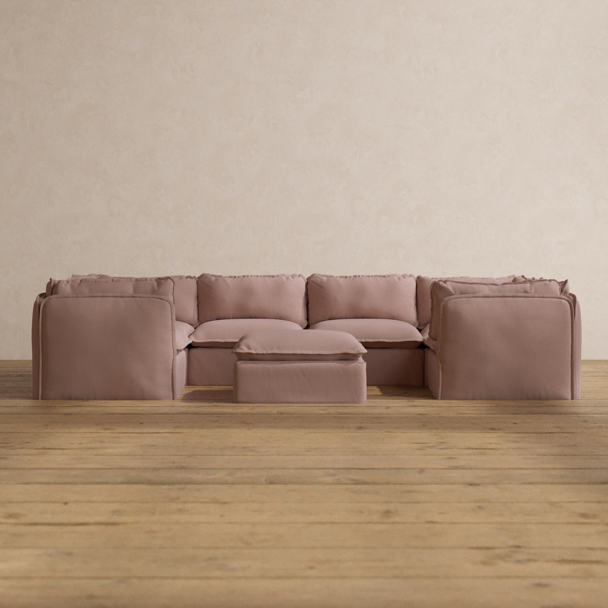 Modular Washable 6-Seater U-Sectional + Ottoman in Sakura | Deluxe+ Se ...