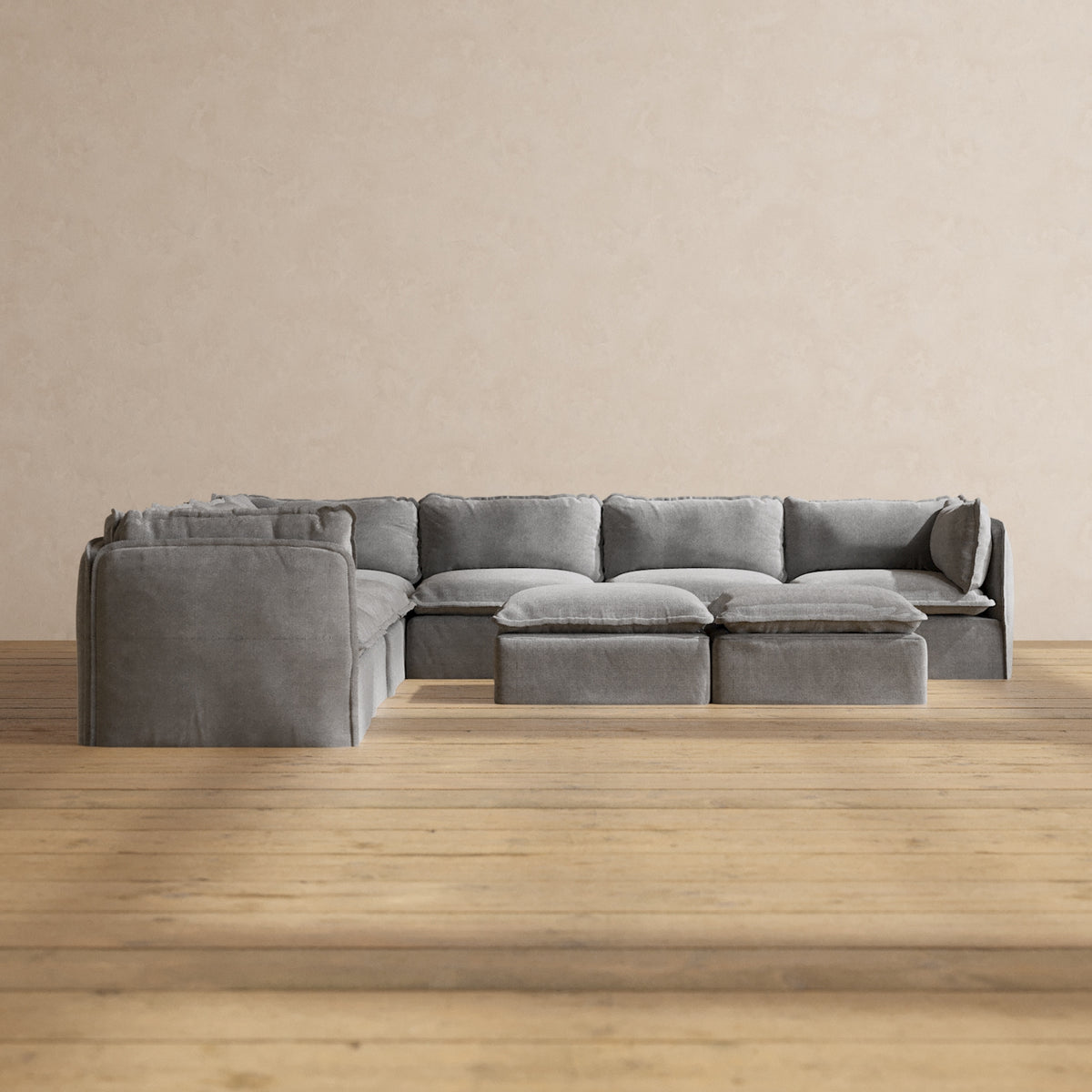 Modular Washable 7-Seater Corner Sectional + Bench Ottoman in Ash | De ...