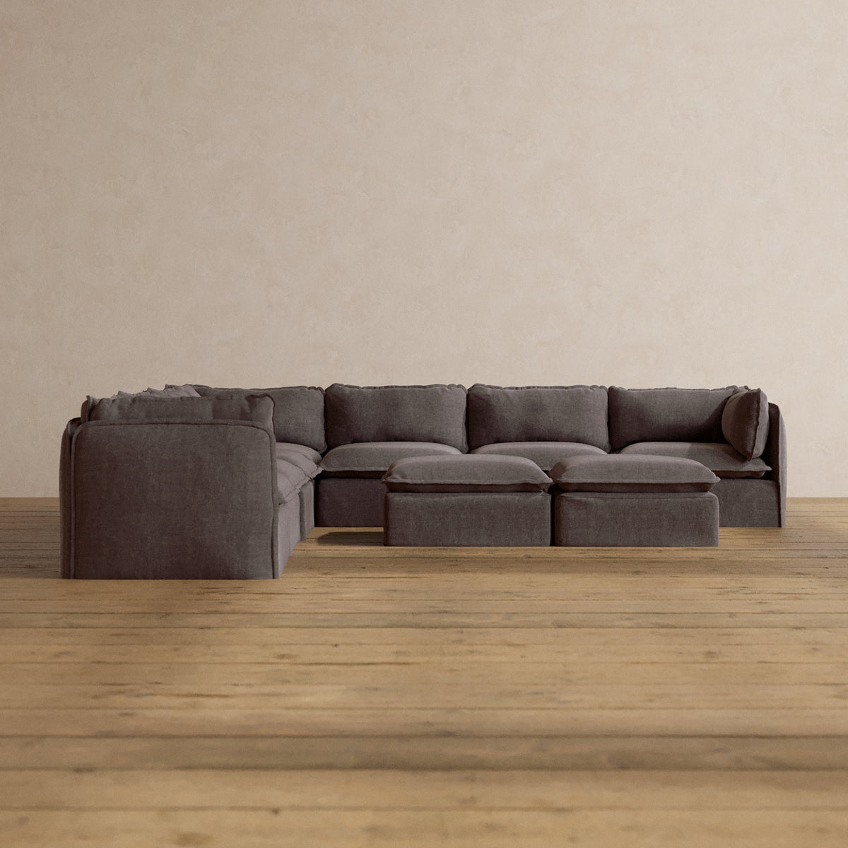 Modular Washable 7-Seater Corner Sectional + Bench Ottoman in Caviar ...